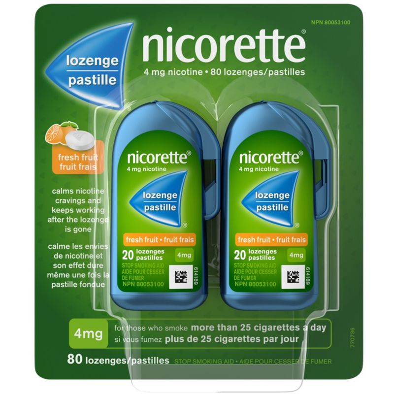 Nicorette Nicotine Lozenges, 4mg, Fruit, 80 Count - CTC Health