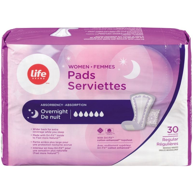 Life Brand Women’s Pads Overnight Absorbency 30 Pads - CTC Health