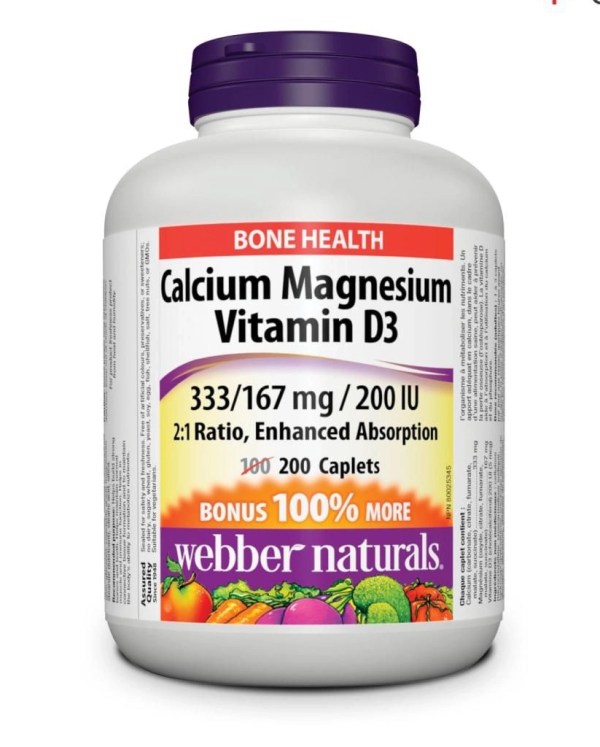 Webber Naturals Calcium Magnesium Vitamin D3 Caplets 200 Caplets - CTC ...