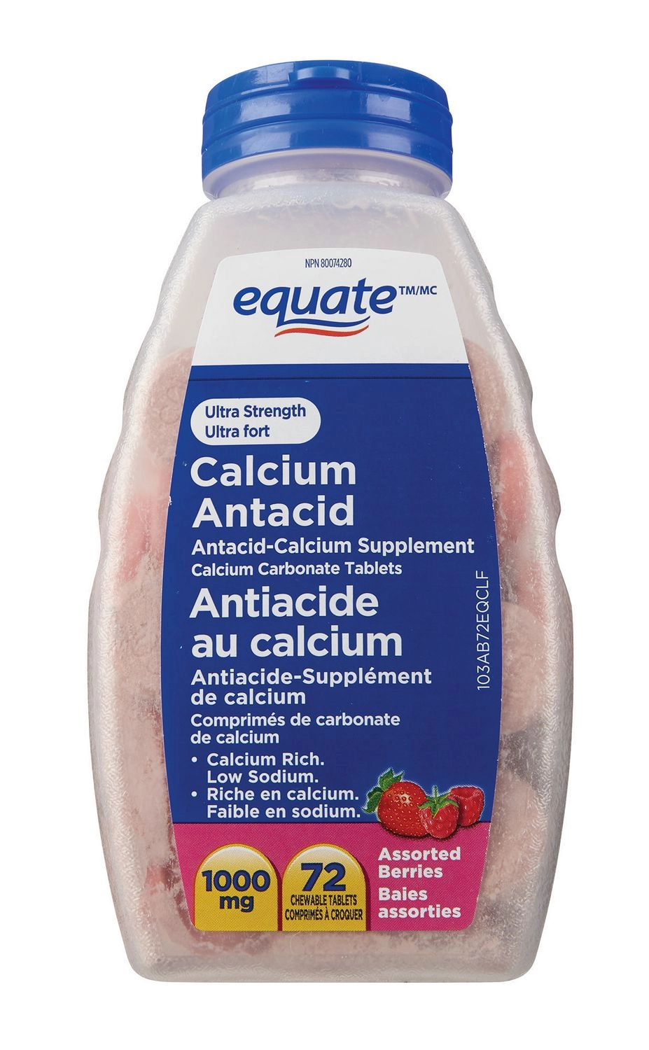 Equate Ultra Strength Calcium Antacid, Assorted Berries 1000mg 72 tabs ...