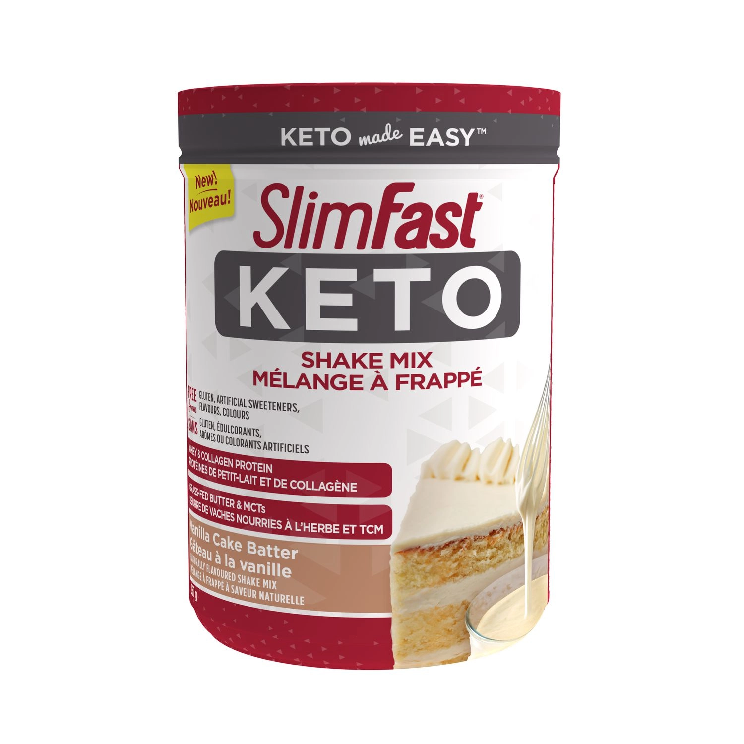 SlimFast Keto Shake Mix with Whey and Collagen Protein, Vanilla Cake ...