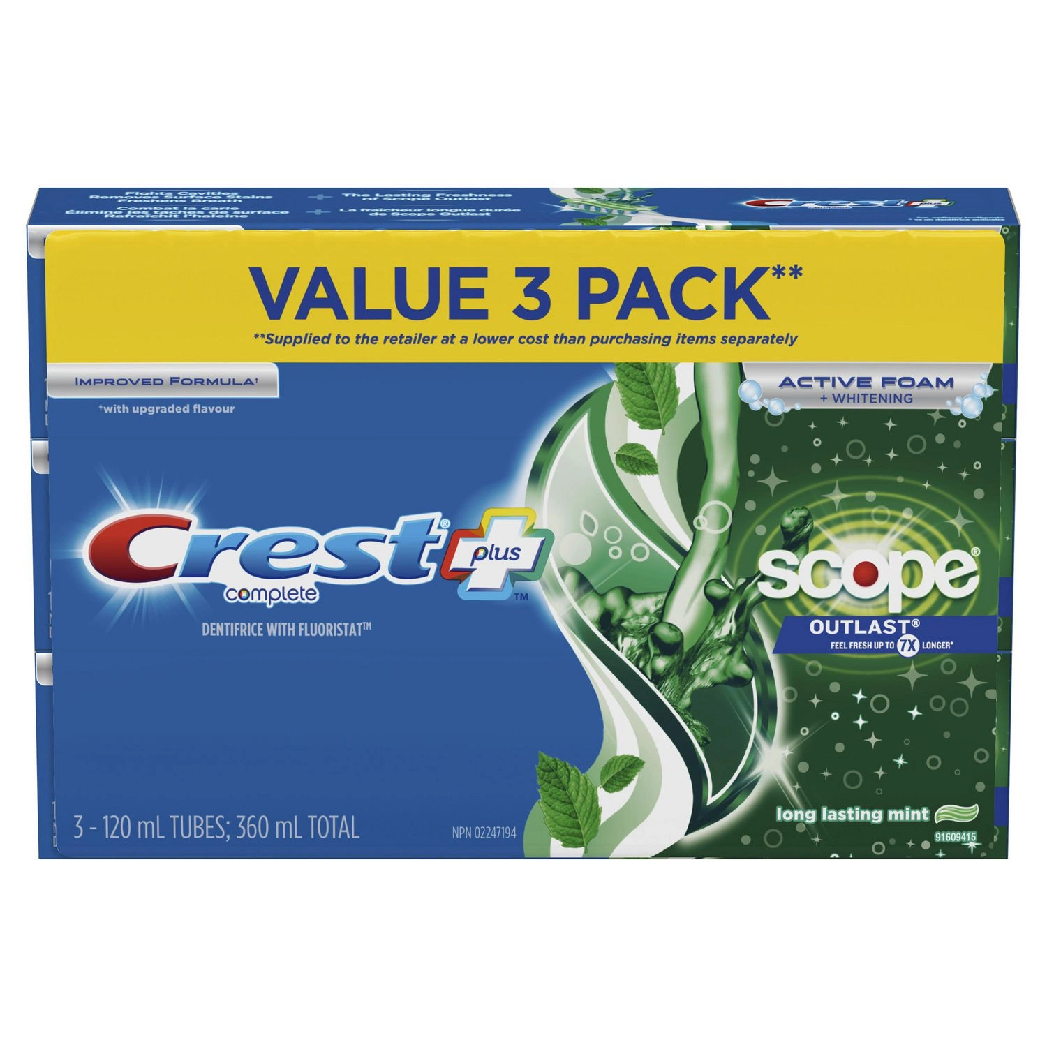 Crest Complete Whitening Plus Scope Outlast Toothpaste 360 mL - CTC Health