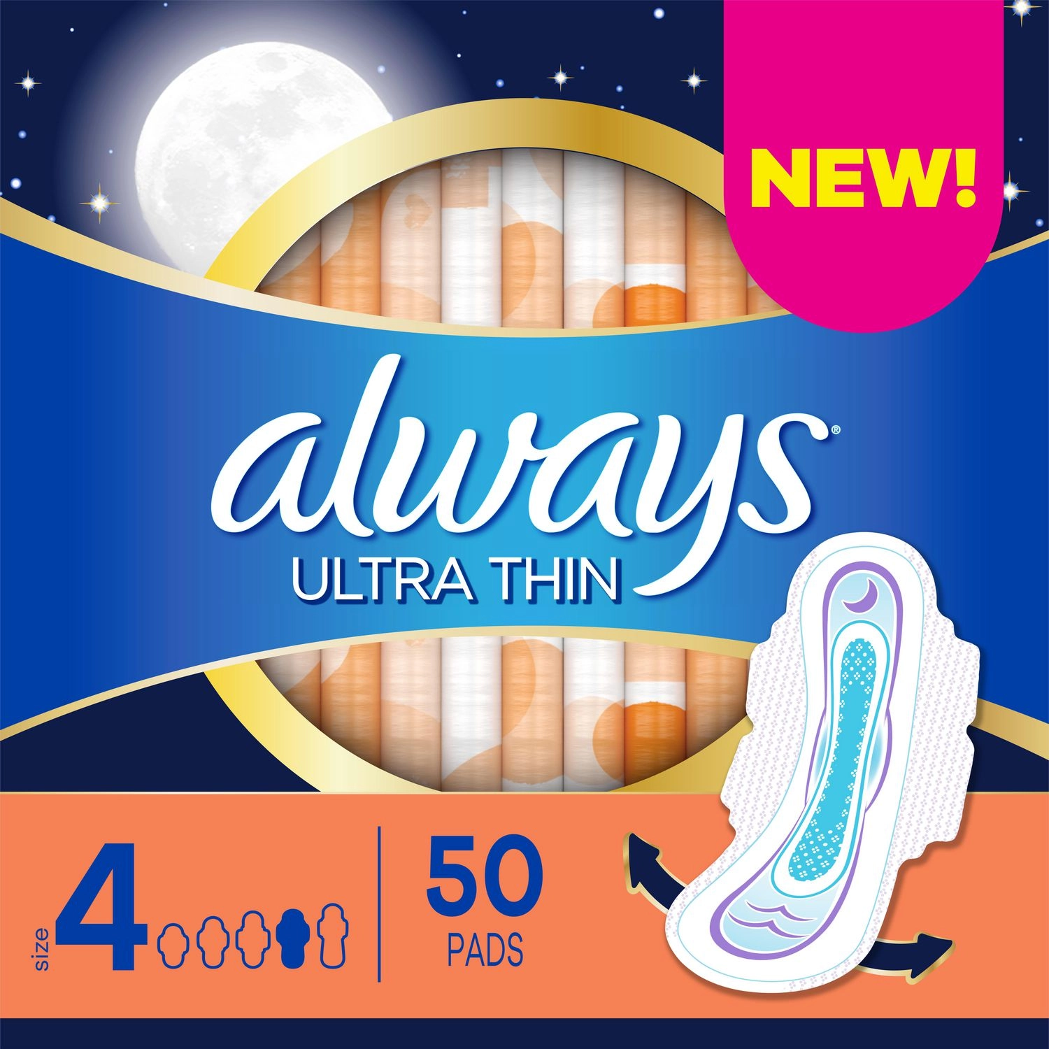 Always Ultra Thin Pads Size 4 Overnight Absorbency Unscented with Wings ...