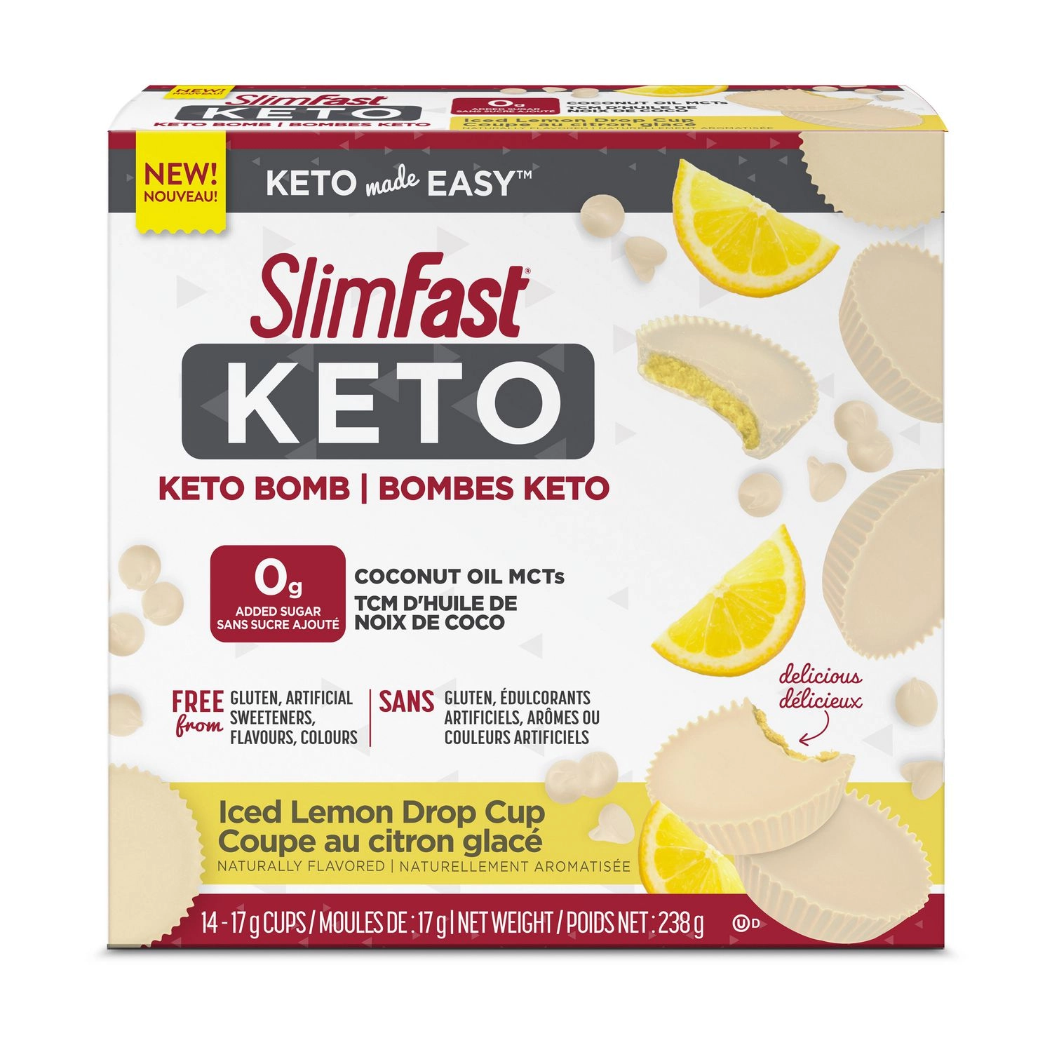 SlimFast Keto Bomb Snacks, 14x17g Iced Lemon Drop Cups Per Box, 239 ...