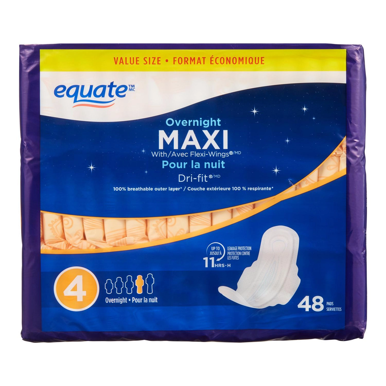 Equate Overnight Heavy Flow Maxi Pads with Flexi-Wings - CTC Health