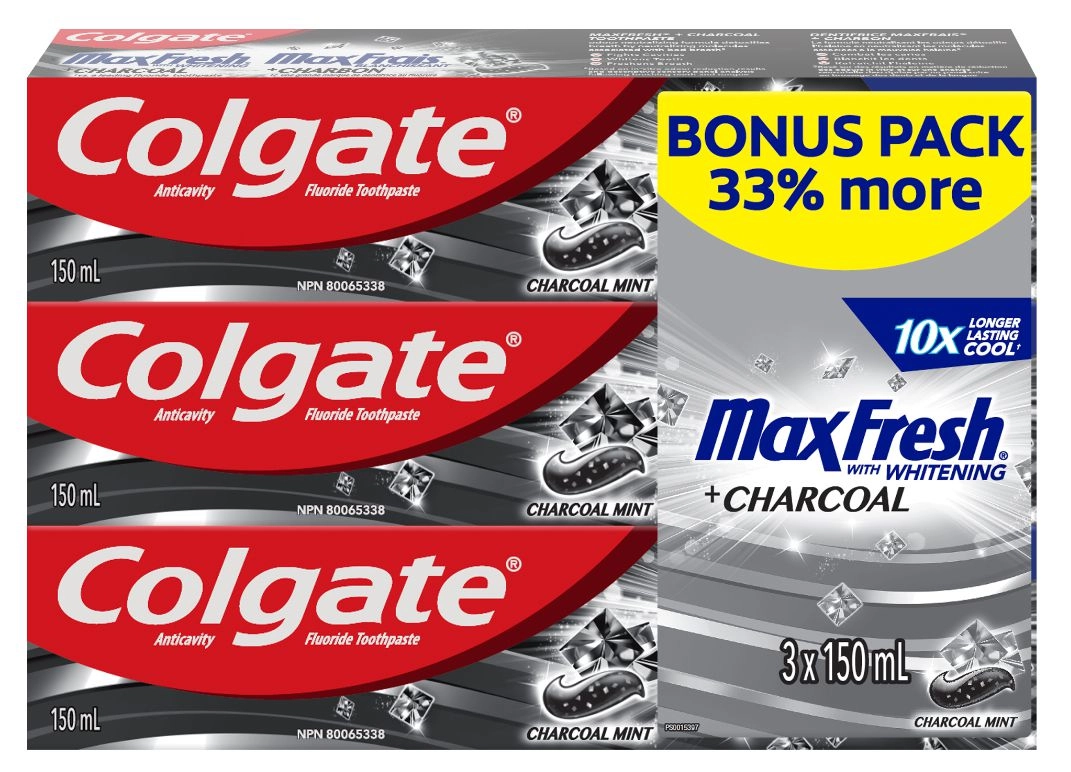 Colgate MaxFresh Charcoal Toothpaste 3×150 mL - CTC Health