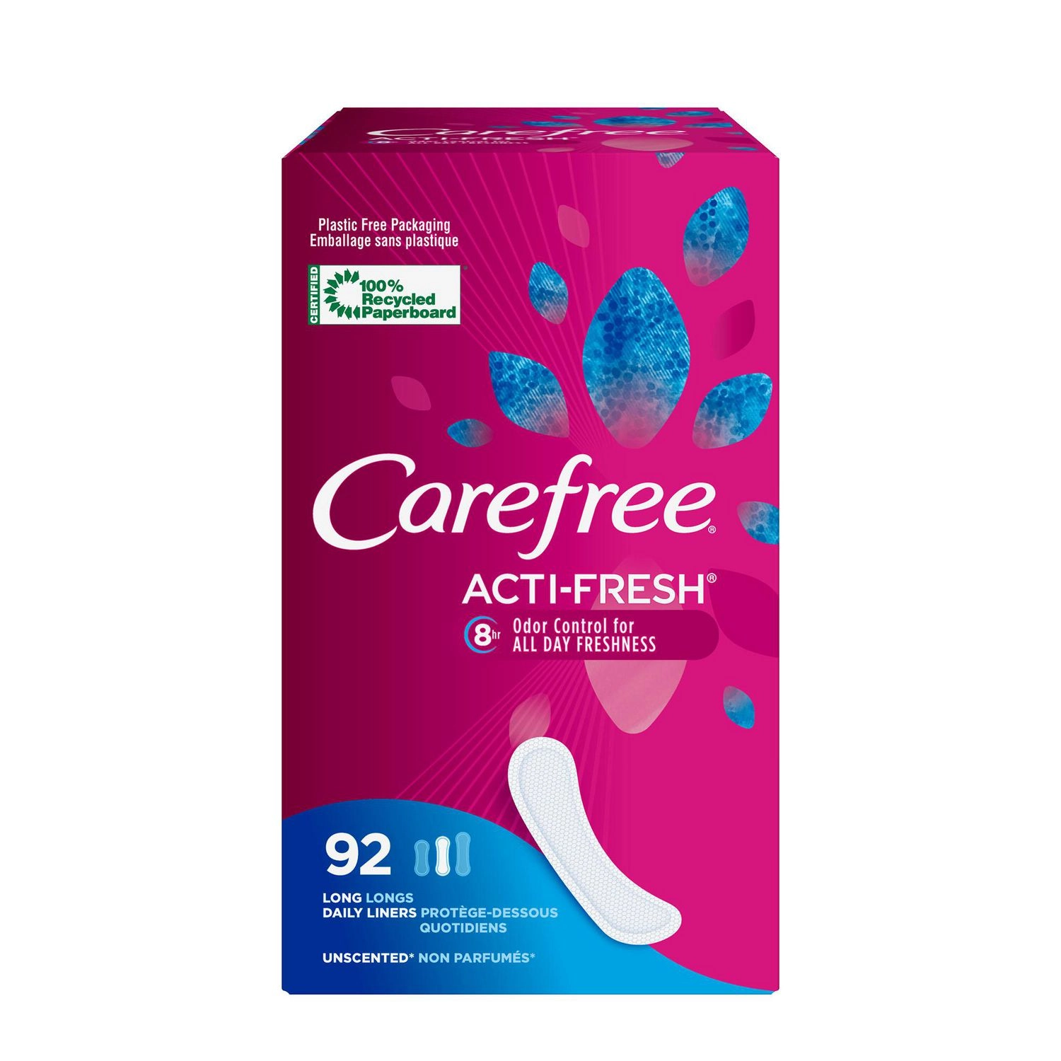 Carefree Acti-Fresh Body Shape Panty Liners Long Pack of 92 Liners ...