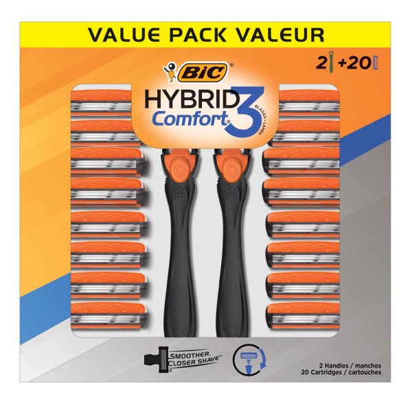 BIC Comfort 3 Hybrid Disposable Men’s Razor, 3-Blade, 2 Handles and 20 ...