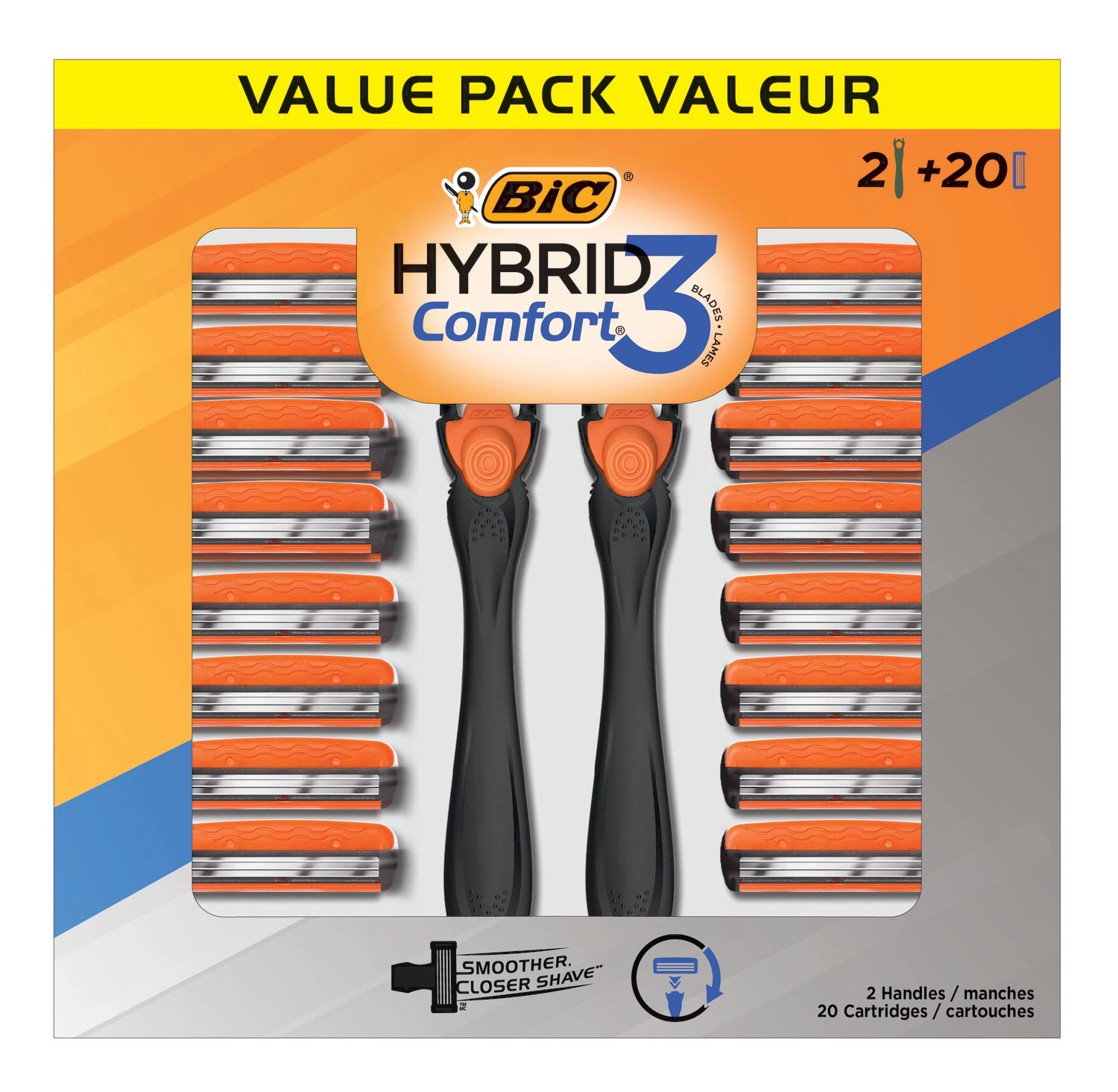 BIC Comfort 3 Hybrid Disposable Men’s Razor, 3-Blade, 2 Handles and 20 ...