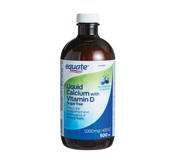 Equate Blueberry Liquid Calcium with Vitamin D 1,000mg/400 IU 500 ml ...