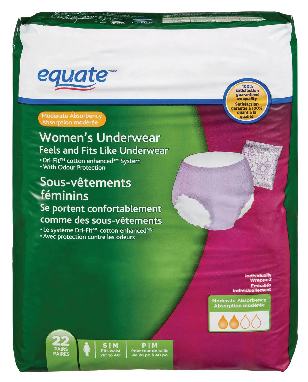 Equate Moderate Absorbency Women’s Underwear - CTC Health