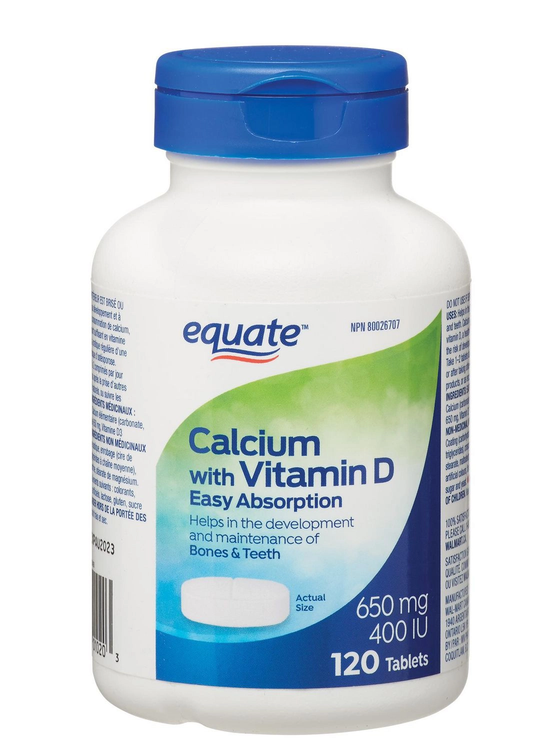 Equate Calcium with Vitamin D 650mg 400IU 120 Tablets - CTC Health